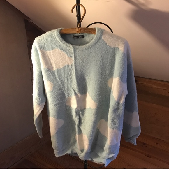 SHEIN | Sweaters | Shein Light Blue Cloud Fuzzy Crewneck Sweater Euc S ...